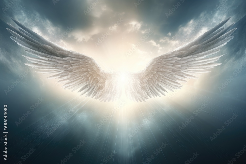 Angel wings in the sky with sun rays Stock Illustration | Adobe Stock