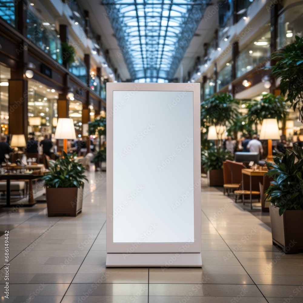 Clean white blank boards for advertising banners in shop and ...