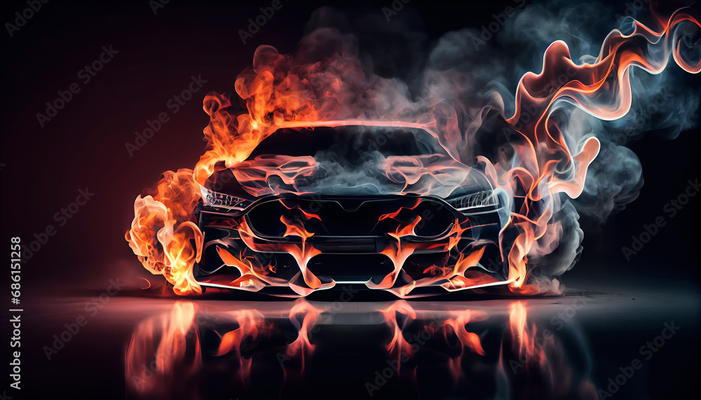 Fire art with smoke on the hood of the car. Car tattoo. AI Stock ...