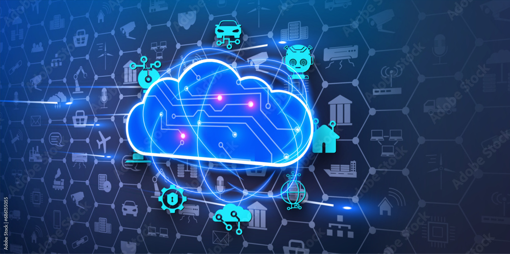 Digital Cloud Computing Technology Concept with Connected Icons on a ...