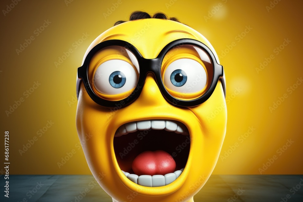 Amused animated character with glasses on vibrant background. Fun and ...