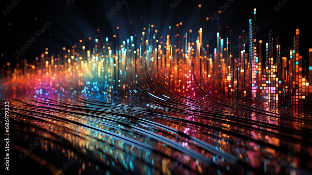 Rhythmic Waves of Color: Luminous Ribbons Dance Across a Reflective ...