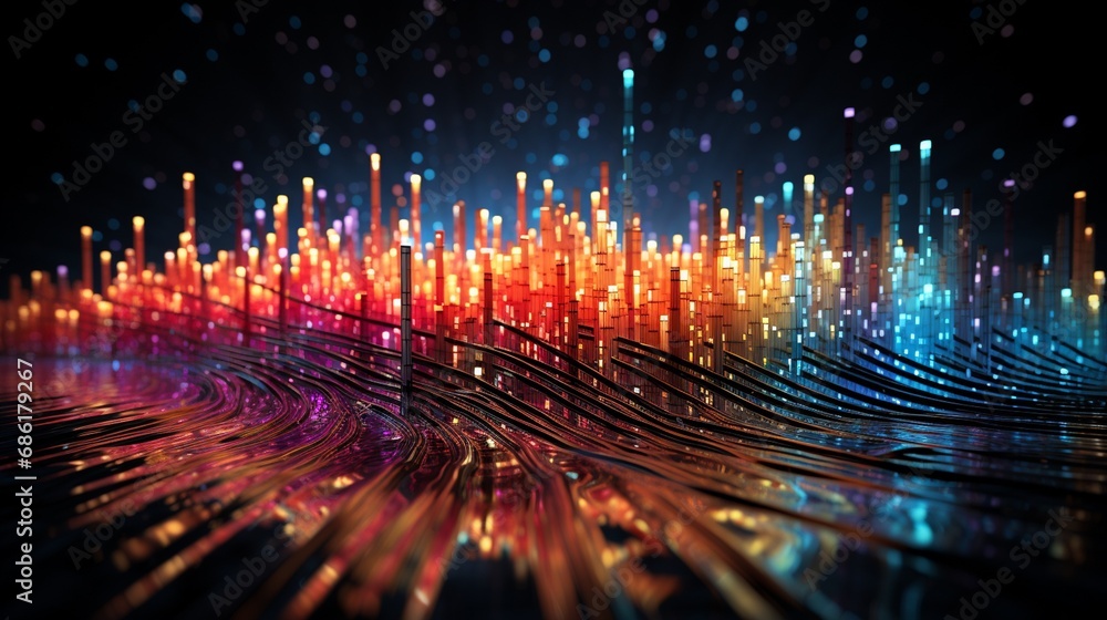 Rhythmic Waves of Color: Luminous Ribbons Dance Across a Reflective ...