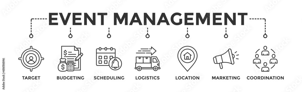 Event management banner web icon vector illustration concept with icon ...