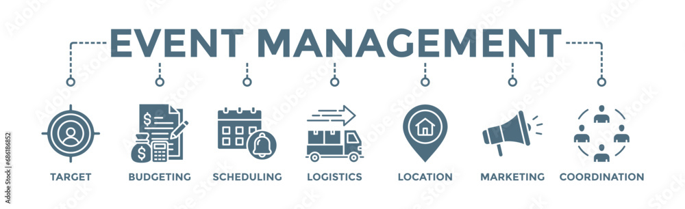 Event management banner web icon vector illustration concept with icon ...