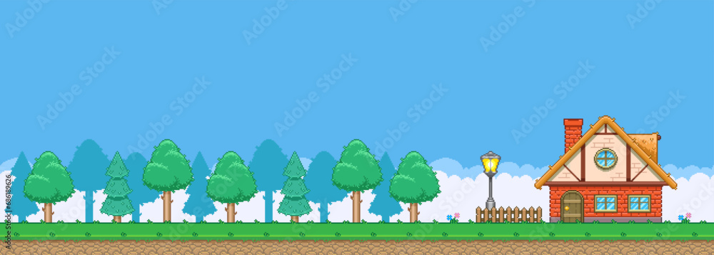 Vetor de 8bit colorful simple vector pixel art horizontal illustration ...