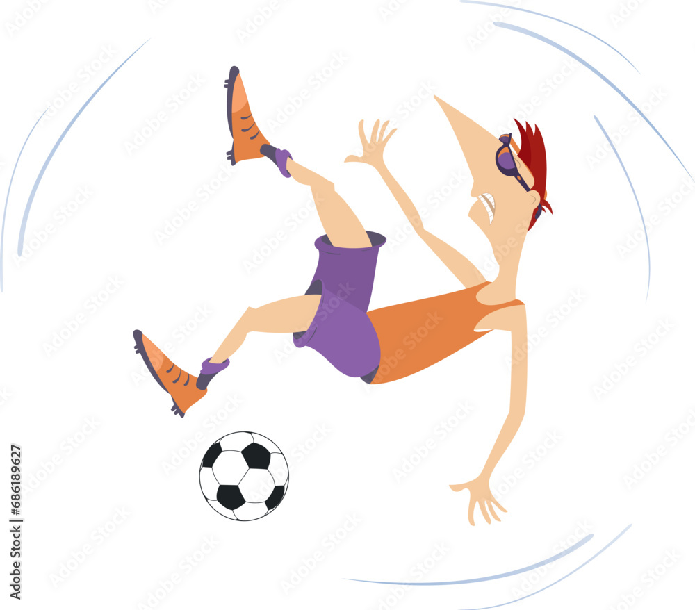 Cartoon man playing football. Falling down football player. Isolated on ...
