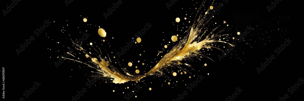 Gold watercolor splash on black background. Abstract golden paint ...