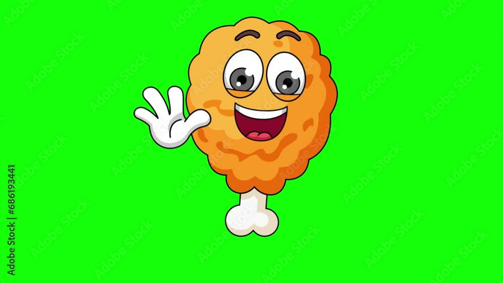 Waving hand animation of a fried chicken cartoon, mascot character on ...