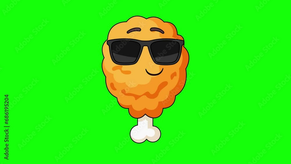 fried chicken emoji cartoon smiling face with sunglasses, emoticon ...
