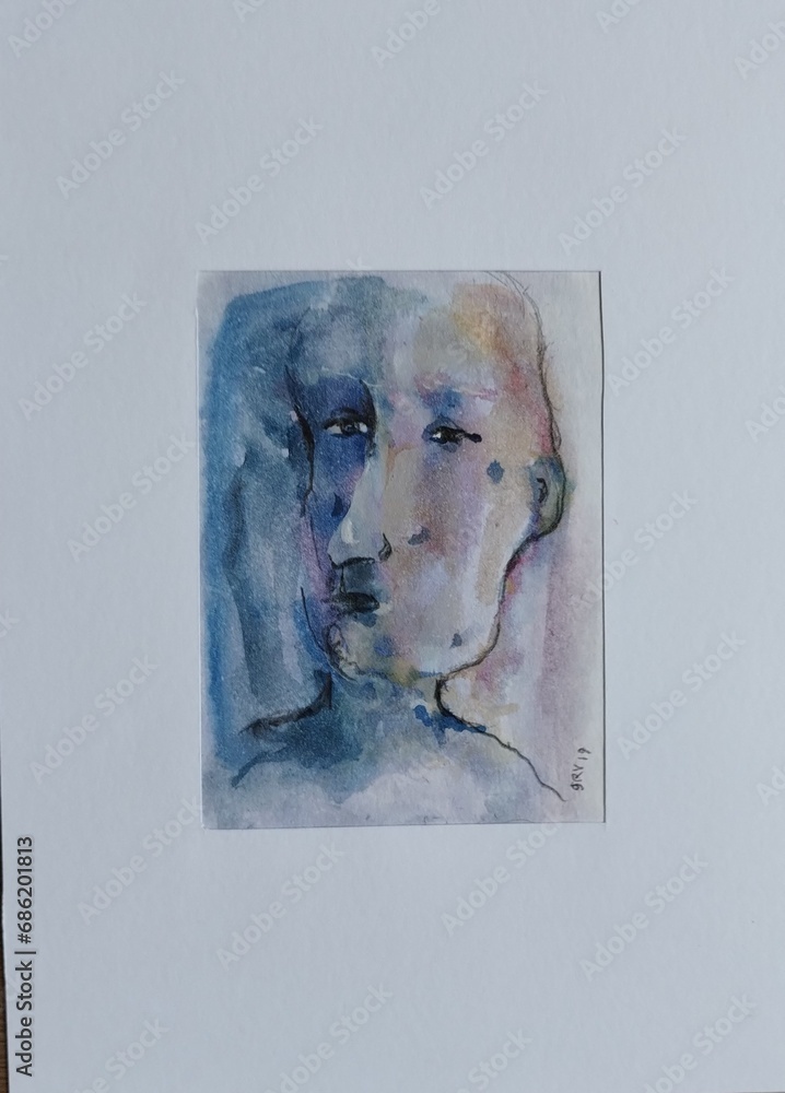 ilustración de un posible retrato de pintura de autor en acuarela con ...