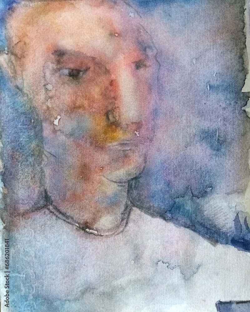 ilustración de posible retrato de pintura de autor en acuarela con ...