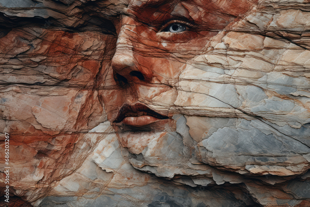 Layers of sedimentary rock forming striking patterns on the face of a ...