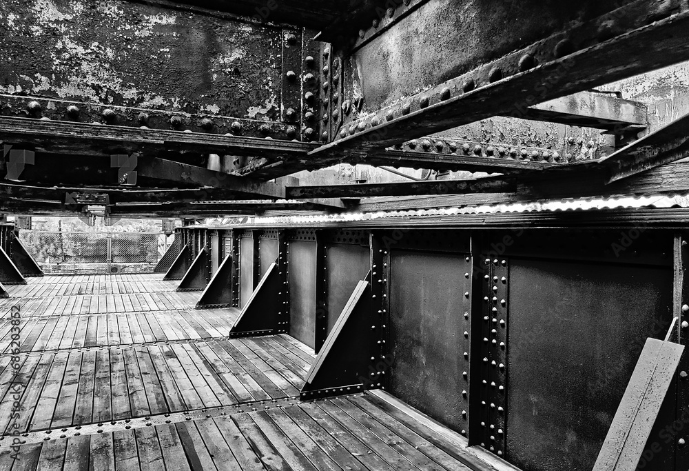 Close-up steel iron construction frame beam. Industrial metal structure ...