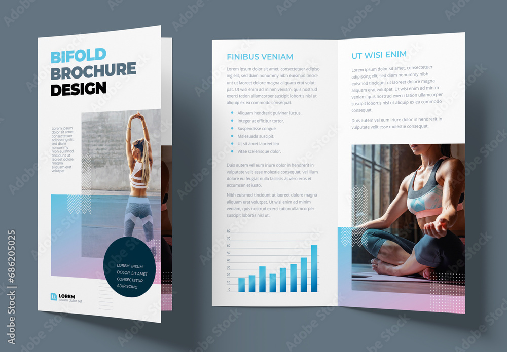 Business Bifold Brochure Layout with Blue Purple flat Elements Stock ...