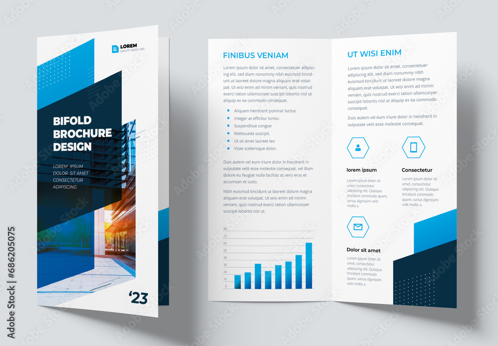 Bifold Brochure Layout Color Blue flat Dynamic Elements Stock Template ...