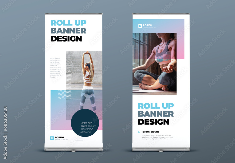 Business Roll Up Banner Layout with Blue Purple soft Elements Stock ...