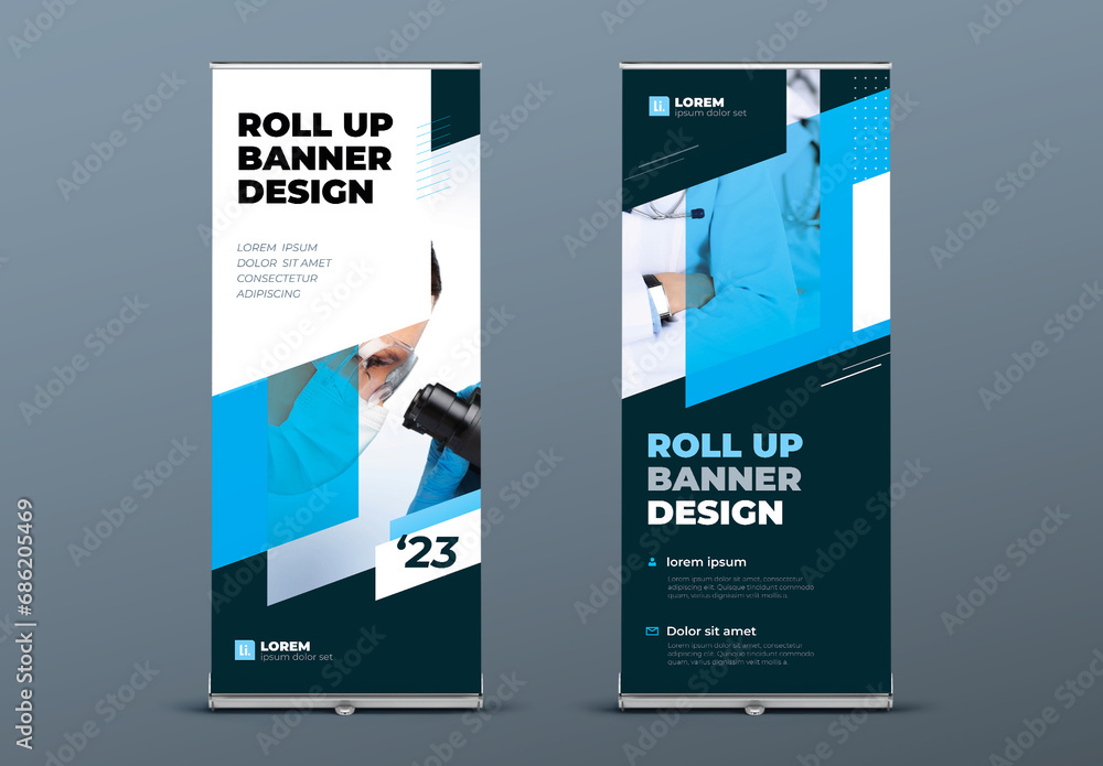 Roll Up Banner Layout with flat Elements Stock Template | Adobe Stock