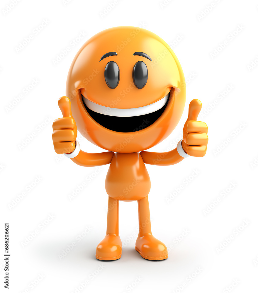 Cute yellow 3D smiley character with thumbs up. Cute cartoon emoticon ...