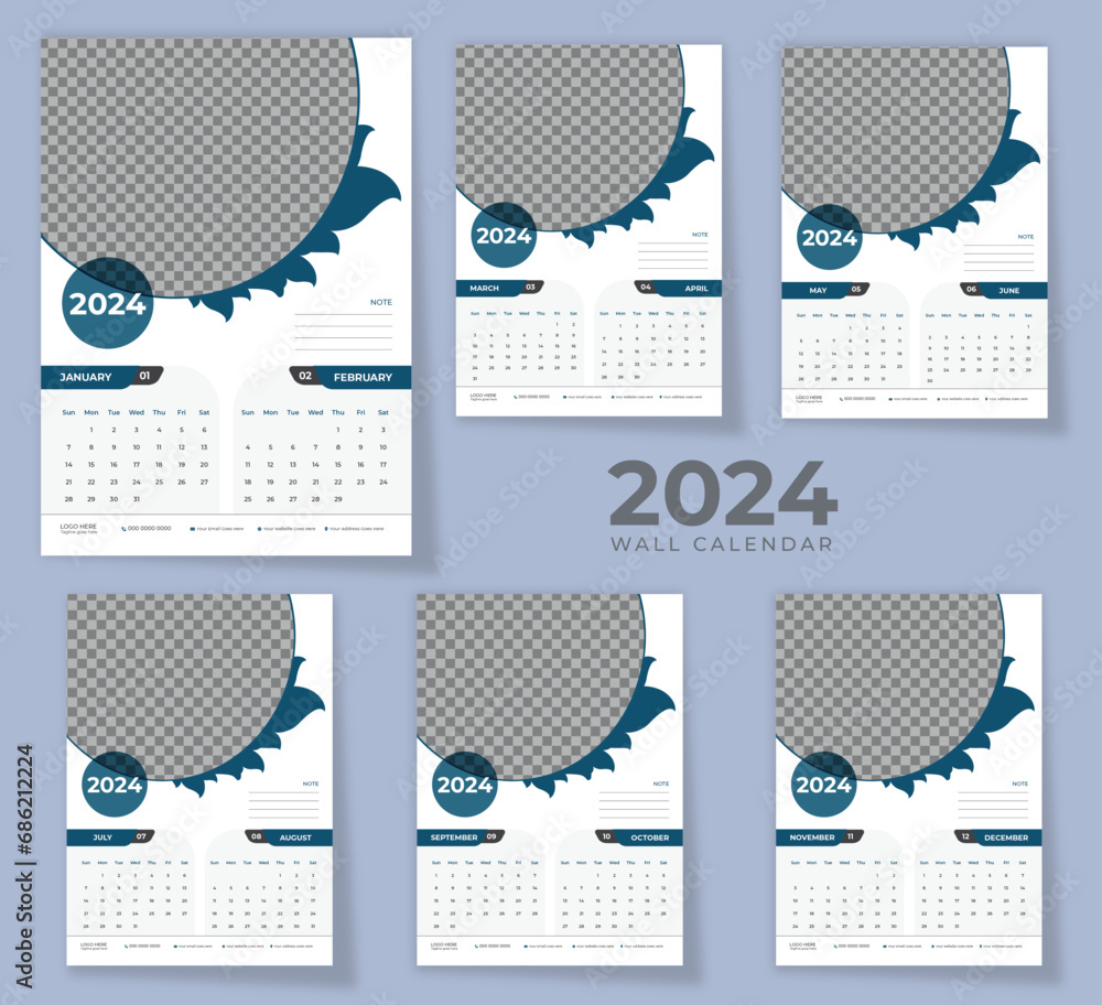 2024 Wall Calendar set design template, simple and elegant design ...
