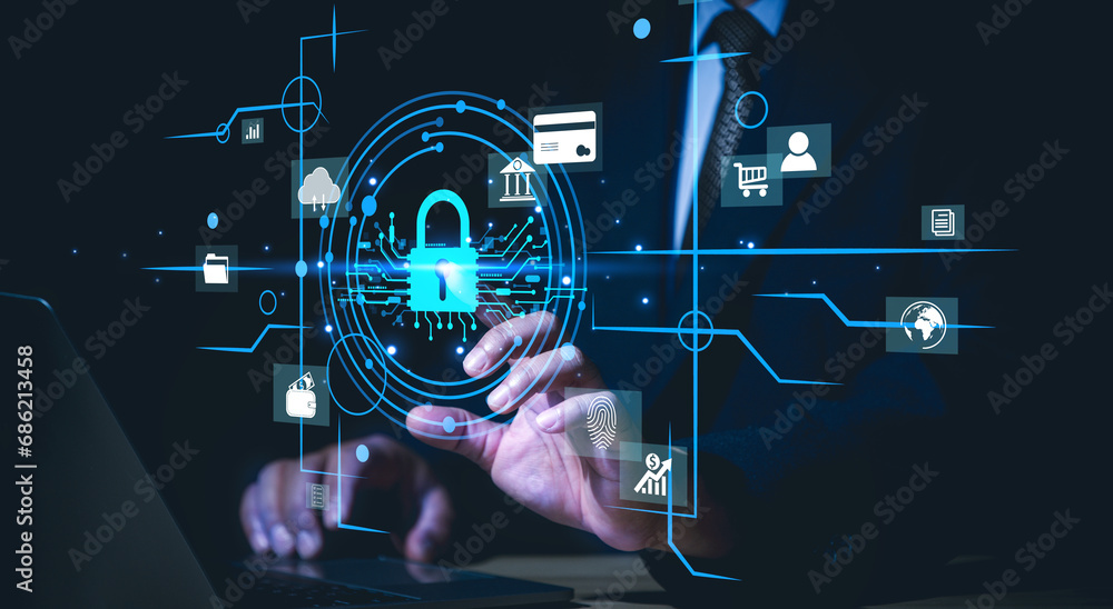 Cybersecurity and privacy concepts to protect data. Lock icon and ...