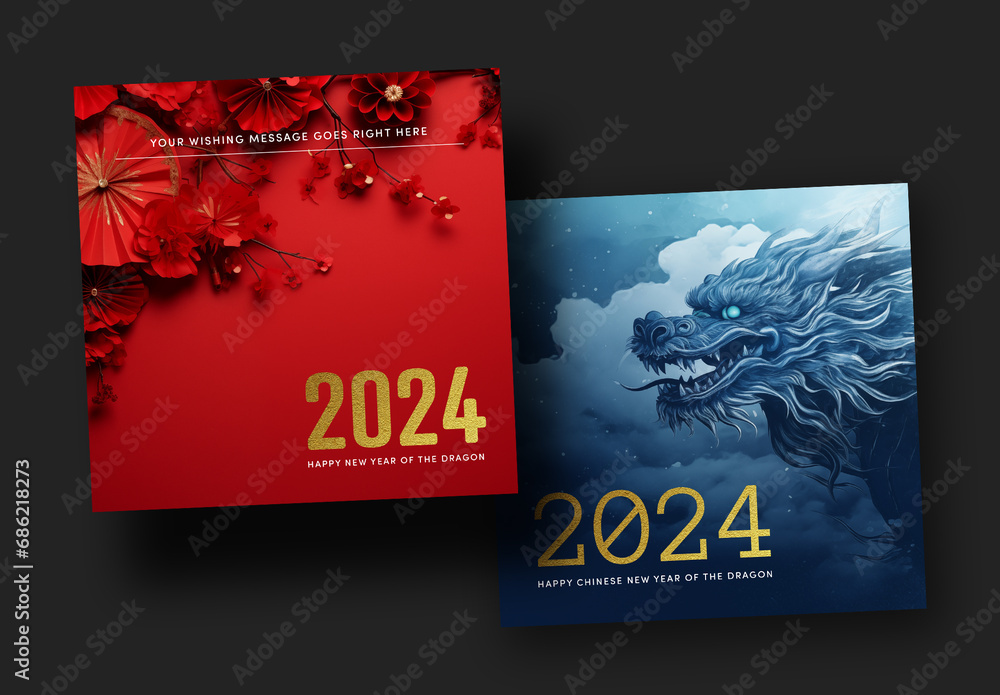 Happy Chinese New Year Of The Dragon Layouts in Blue and Red Colors ...
