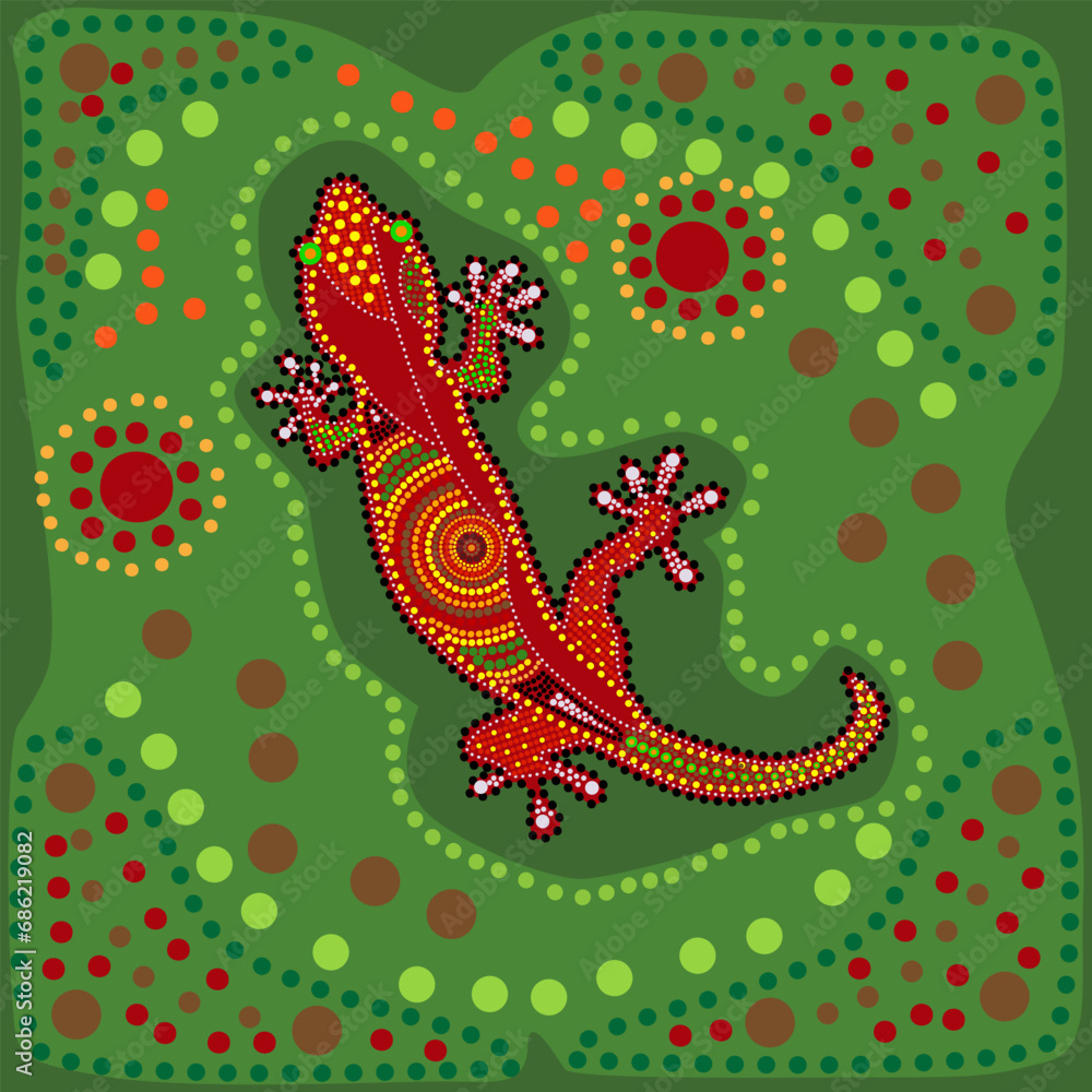 Lizard in australian aboriginal style.Australia indigenous art green ...