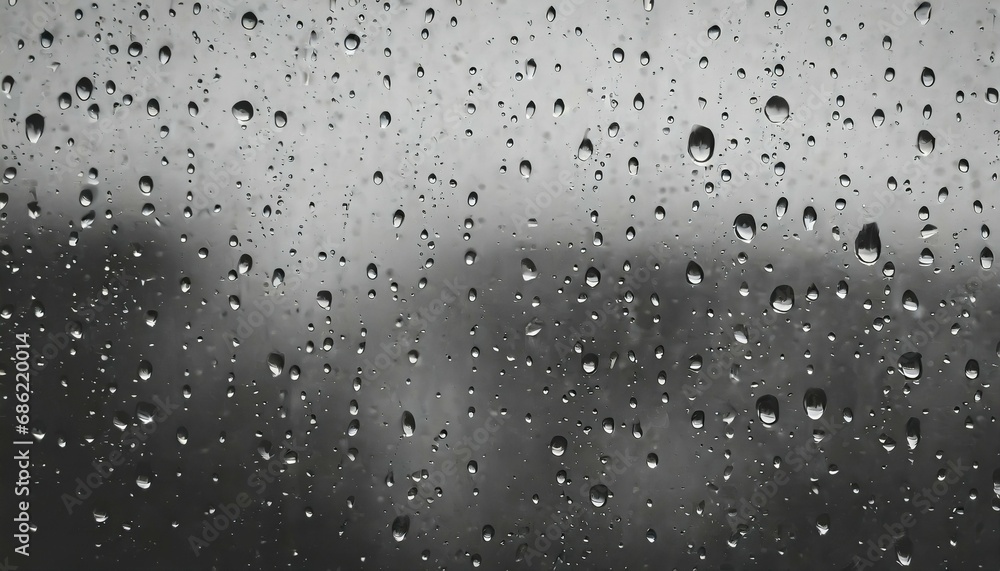 atmospheric minimal grayscale backdrop with rain droplets on glass wet window with rainy drops ...