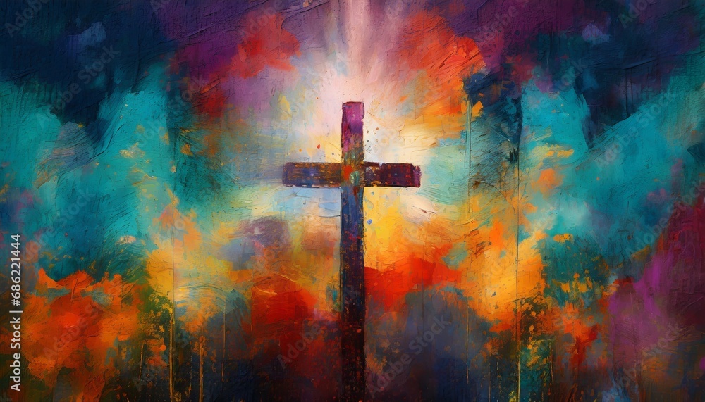 colorful painting art of an abstract dark background with cross ...