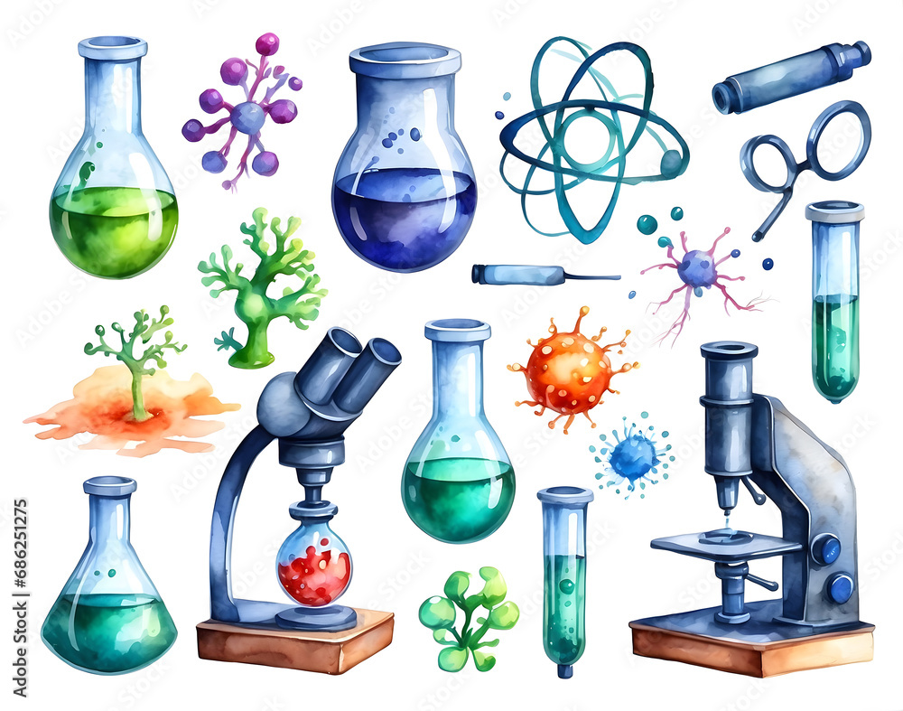 Science Lab watercolor clip art isolated on transparent background ...