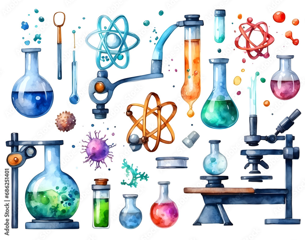 Science Lab watercolor clip art isolated on transparent background ...