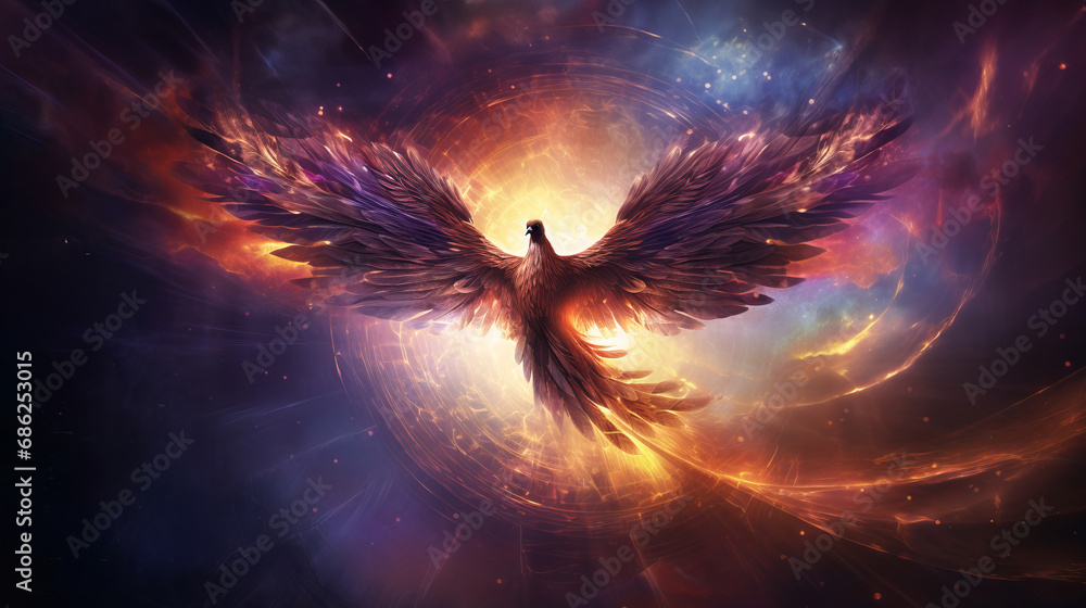 Adorable phoenix bird with majestic wings spread graces fantastical ...