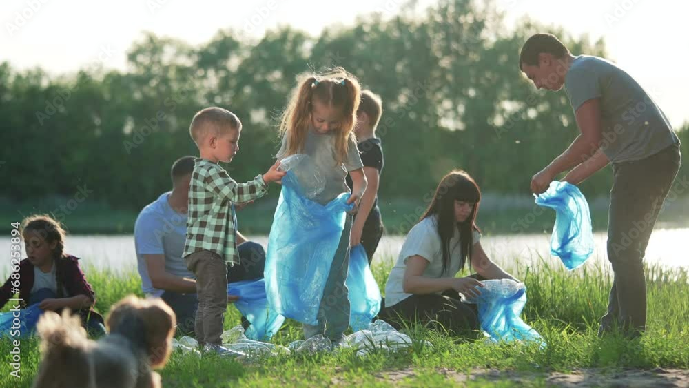 saving nature garbage collection. a group of volunteers save ...