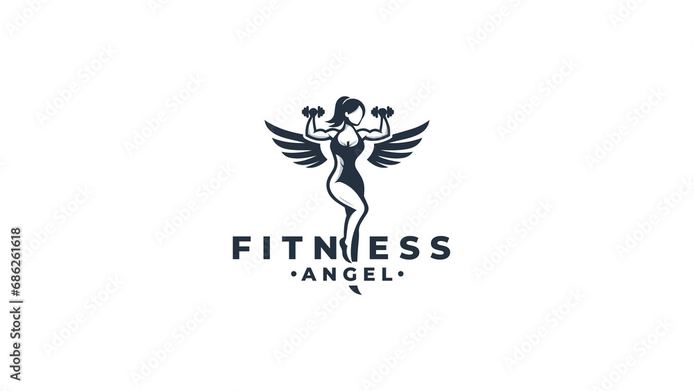 Women Fitness club logo or emblem with woman silhouette. Girl ...