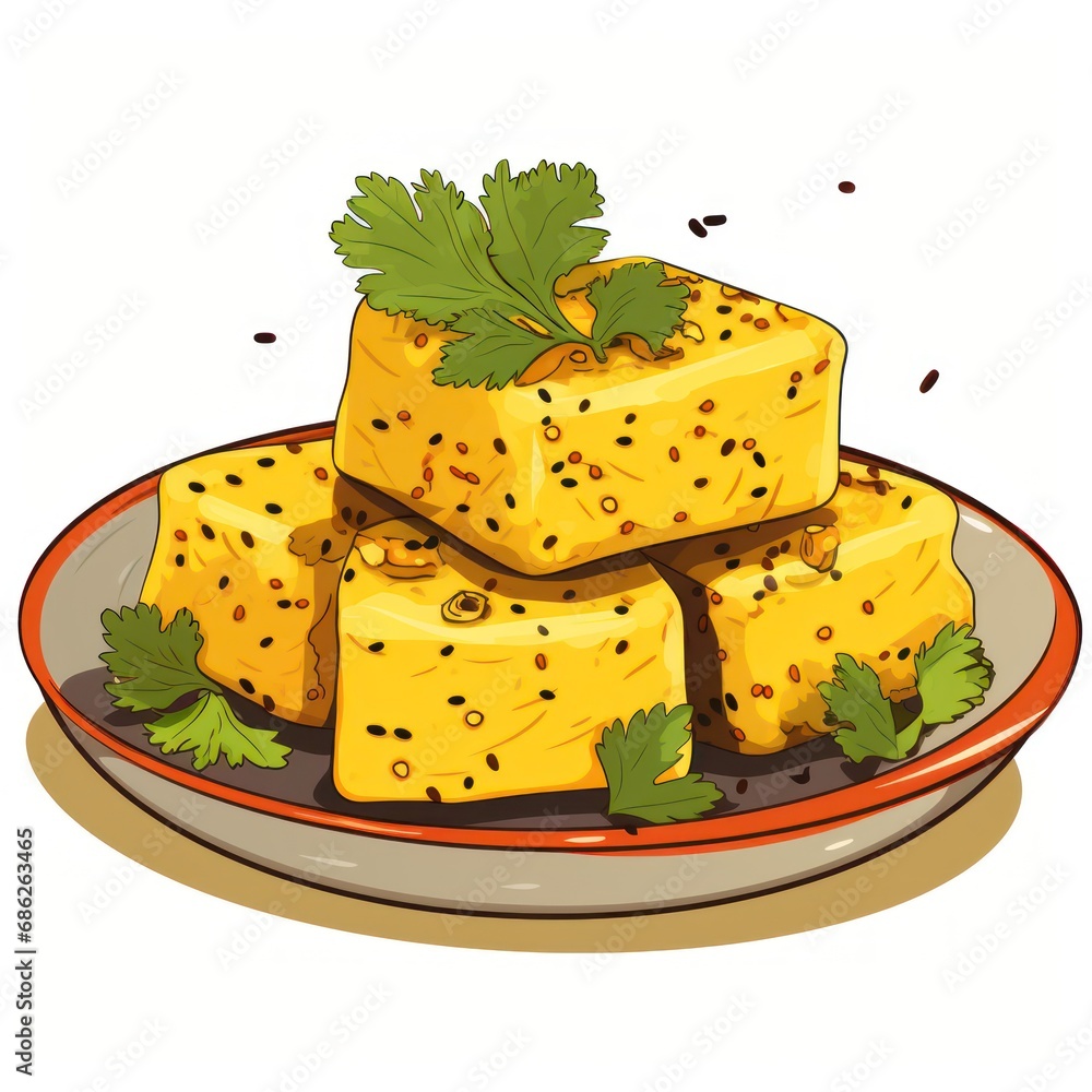Dhokla Clipart Spongy and Savory Steamed Snack from Gujarati Cuisine ...