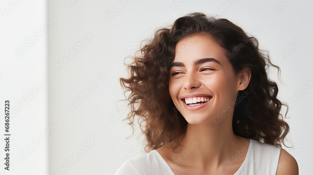 A close-up shows a young woman who is happy, winking at the camera ...