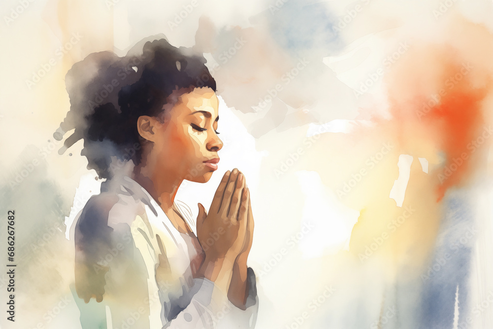 abstract illustration of a pretty young African american black woman ...