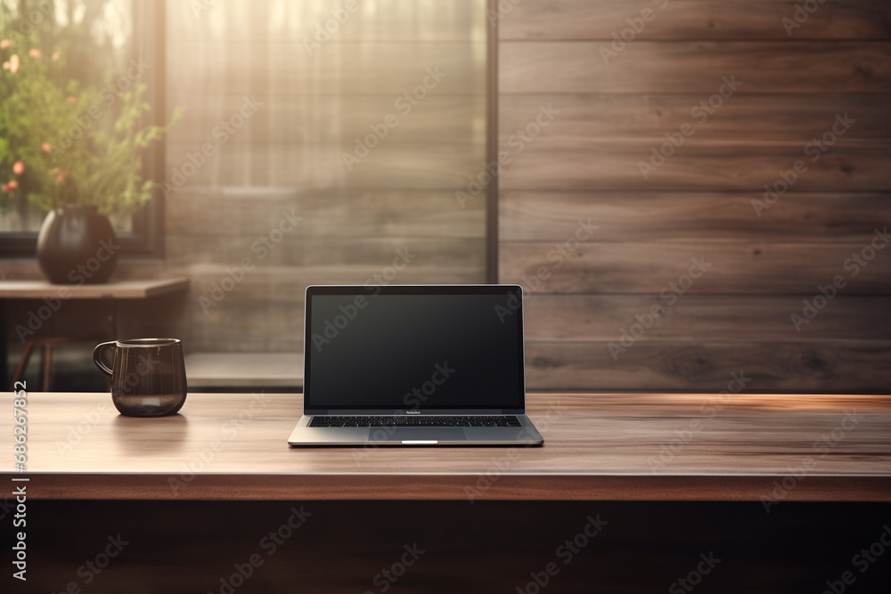 Stylish Desk Setup with Blank Laptop for Mockup and a Coffee Mug ...
