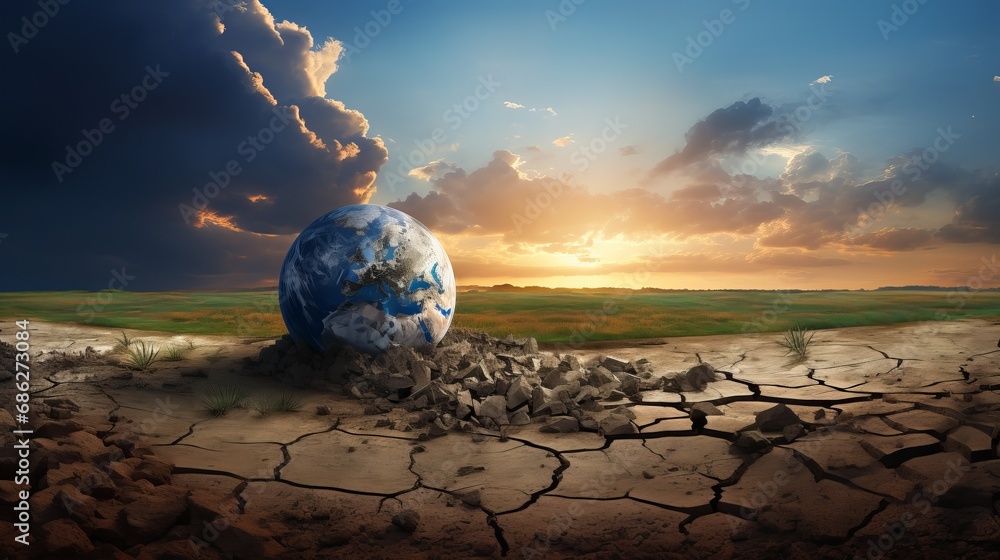 The earth viewed from above with grass and clouds contrasted against ...