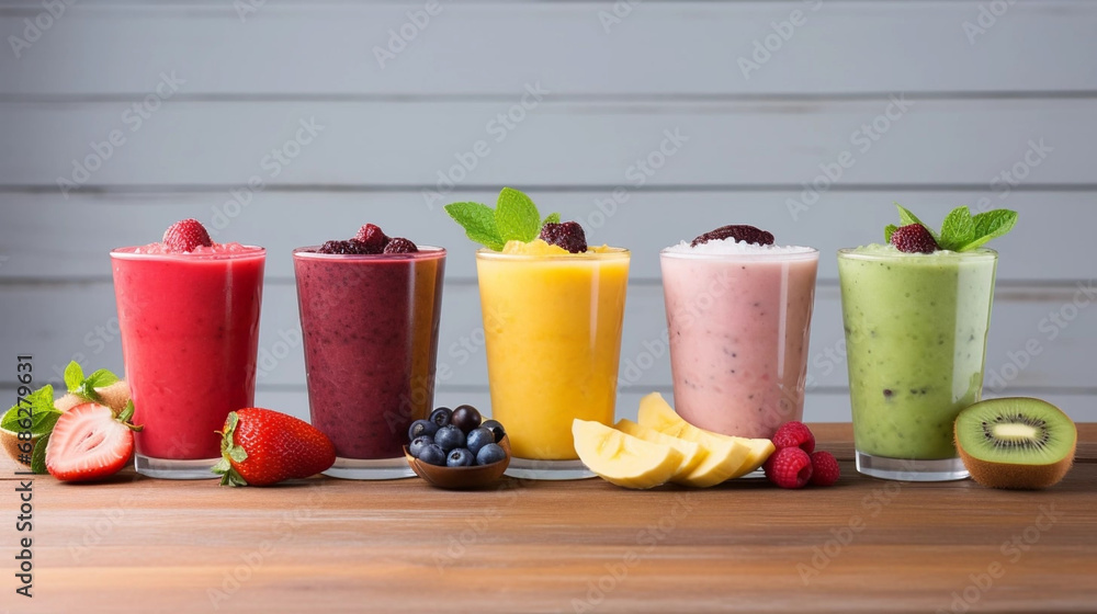 copy space, stockphoto, Set of fruit smoothies, healthy fruit smoothies ...