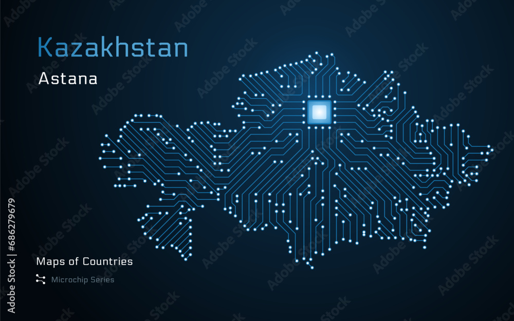 Vektorová grafika „Kazakhstan, Qazaqstan Map with a capital of Astana ...
