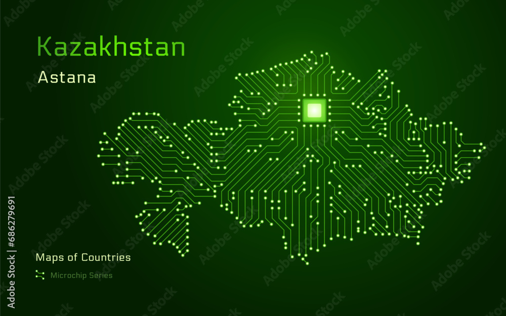 Vetor de Kazakhstan, Qazaqstan Map with a capital of Astana Shown in a ...