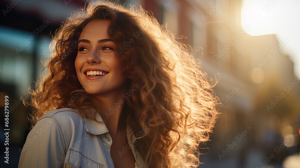 A woman who is stylish and gorgeous smiles and looks interested. Stock ...