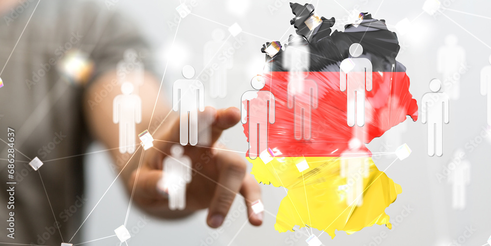 germany map - Global network. Blockchain. 3D illustration. Neural ...