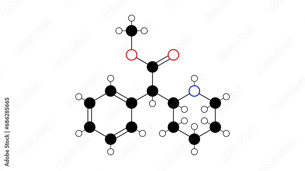 methylphenidate molecule, structural chemical formula, ball-and-stick ...