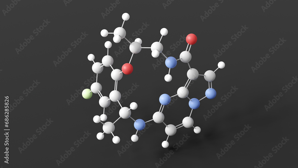 repotrectinib molecular structure, anti-cancer medication, ball and ...