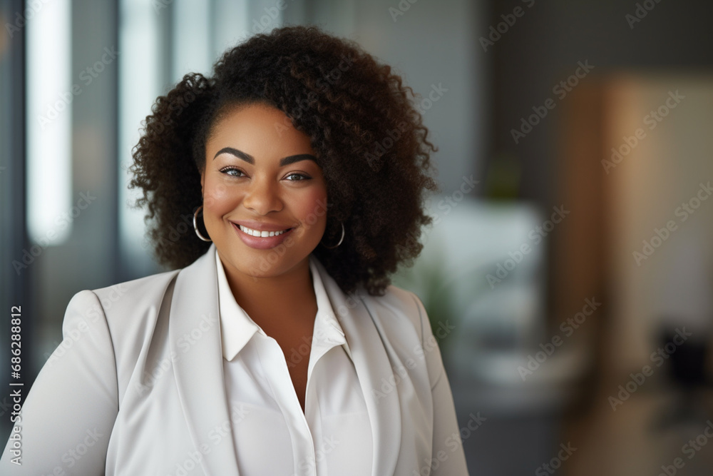 plump,plus-size,black woman,manager, in light business clothes, smiling ...
