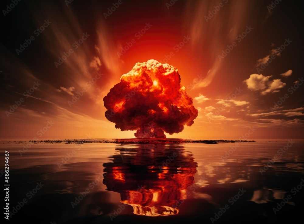 ภาพประกอบสต็อก Radioactive Nuclear Explosion in the Ocean Clouds ...