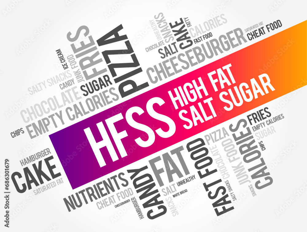HFSS (High Fat Salt Sugar) acronym - term for food and beverage products which are high in ...