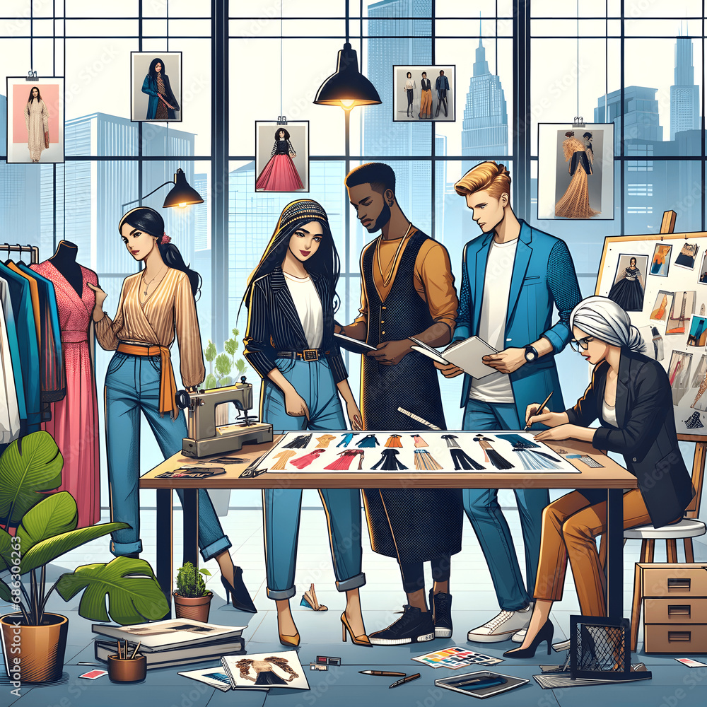 Clipart of a dynamic team of fashion designers compiling a lookbook ...